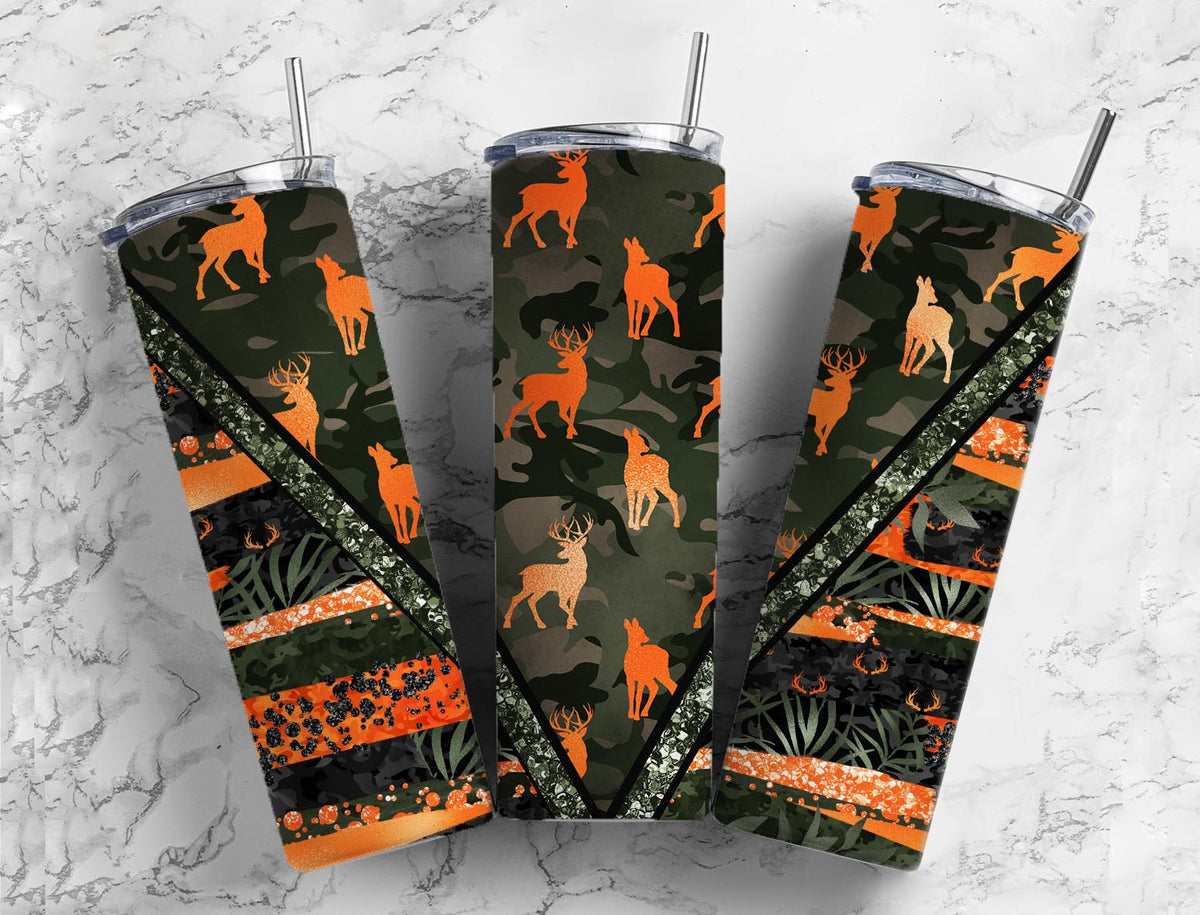 Deer Hunting Camo Orange- 20 oz Skinny Tumbler Sublimation Transfers ...