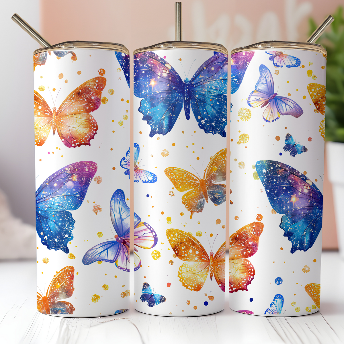 Pastel Butterflies - 20 oz Skinny Tumbler Sublimation Transfers ...
