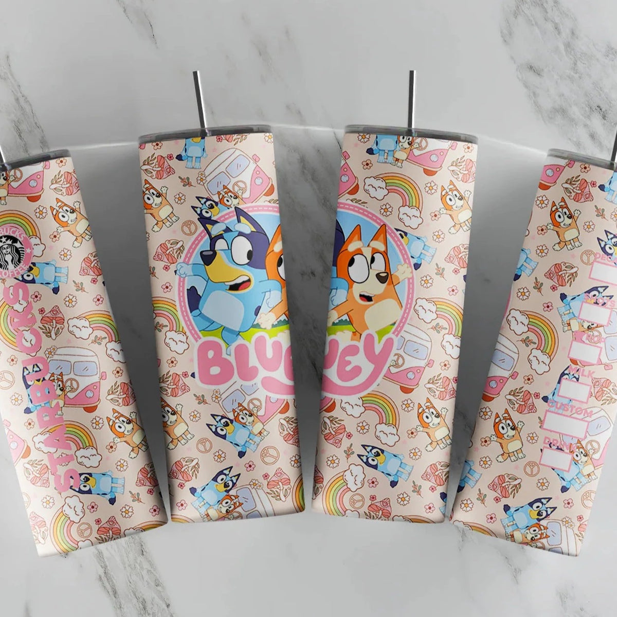 Spring Retro Flower Blue Dog Design - 20 oz Skinny Tumbler Sublimation ...